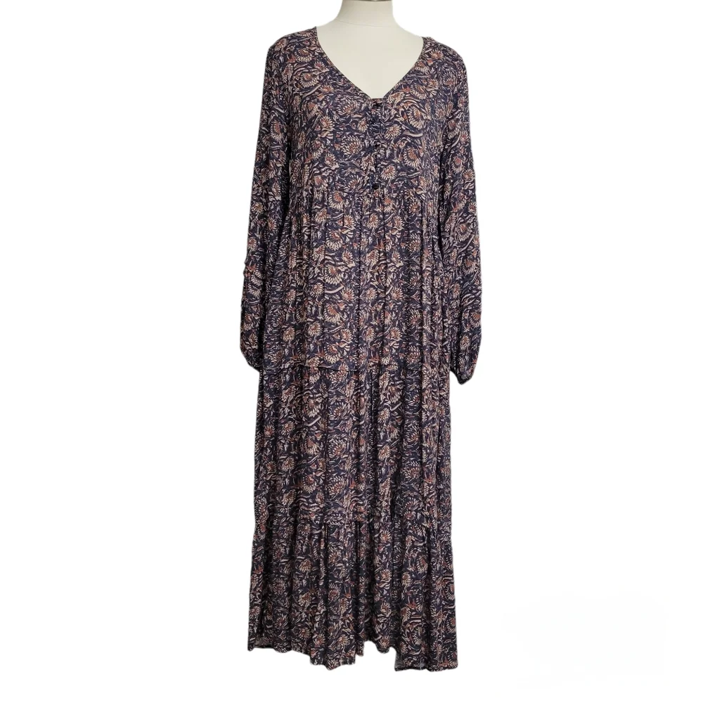 Faherty | Dresses | Faherty Isabella Floral Block Long Sleeve Midi ...